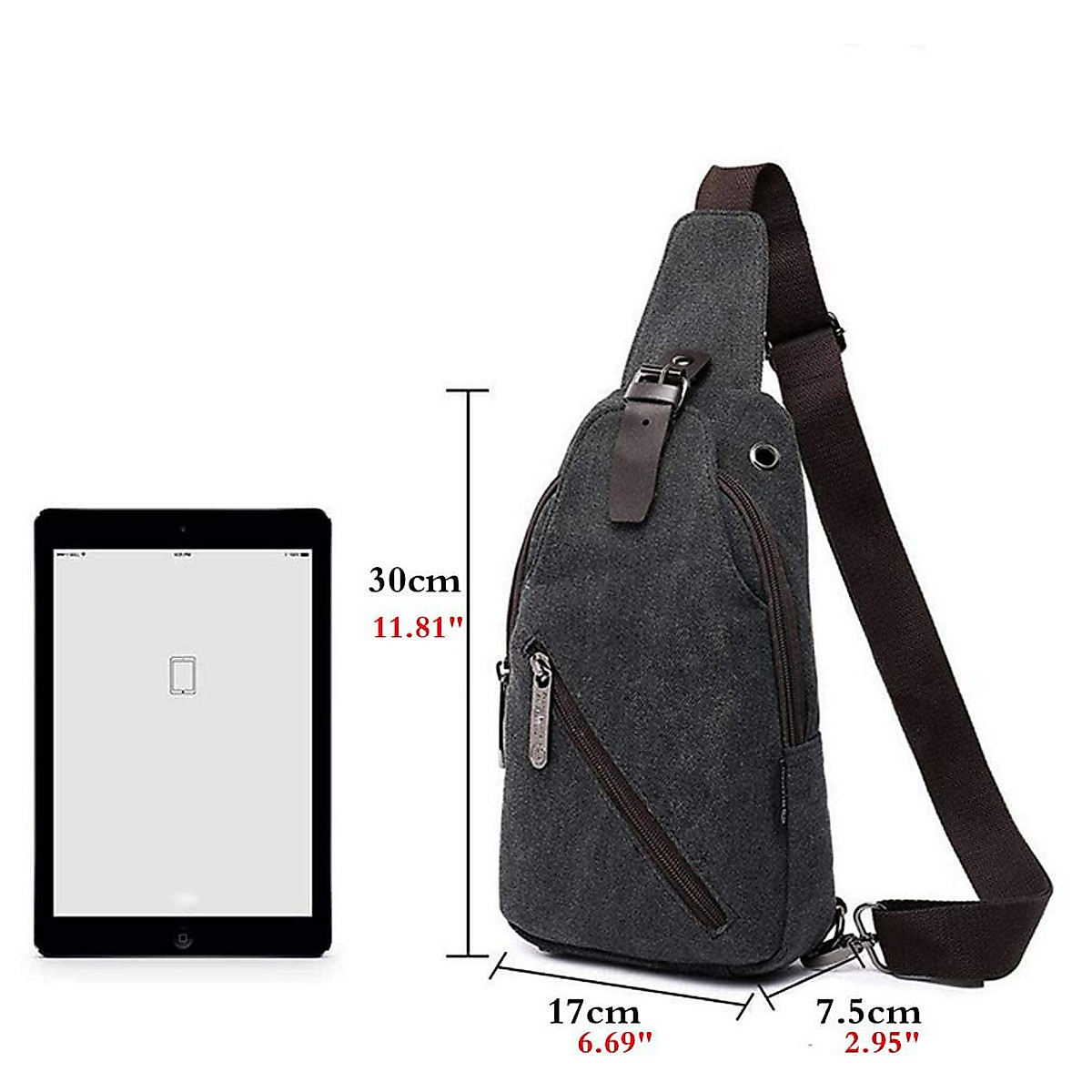 Hebetag Canvas Sling Crossbody Bag Daypack for Men Women Outdoor Travel Casual Shoulder Chest Backpack Bags Day Pack Hunting Hiking Camping Black Gray