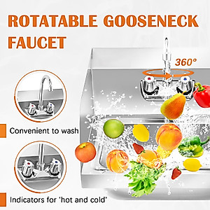 HOCCOT 304 Stainless Steel Sink, Wall Mounted Commercial Restaurant Sink, Hand Washing Sink with Side Splashes, Utility Sink for Restaurant, Kitchen, Bar, Outdoor, Garage, 17"x 15"