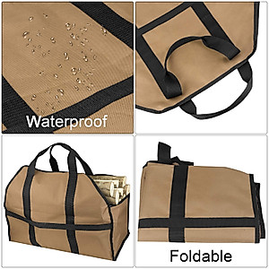 Petutu Firewood Carrier 2 Pack, Large Canvas Log Carriers Tote, Fireplace Wood Holder Accessories(Brown)