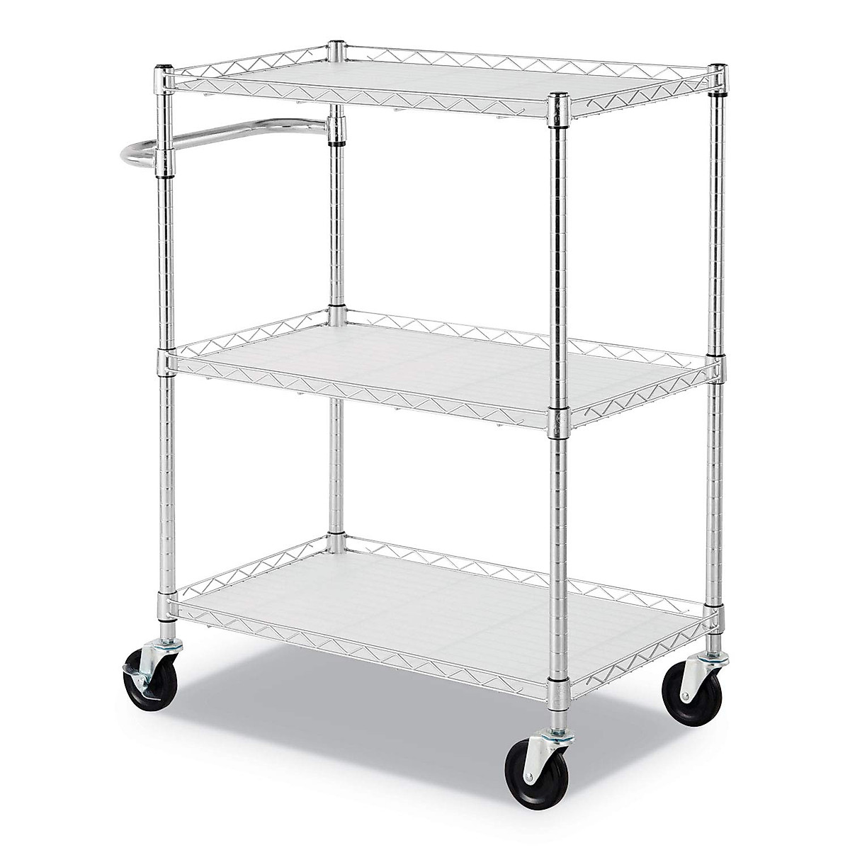 Alera ALESW333018SR 34.5 in. x 18 in. x 40 in. 600 lbs. Capacity 3-Shelf Wire Cart with Liners - Silver