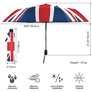 ALAZA United Kingdom Uk Flag 3 Folds Auto Open Close Umbrella Travel Folding Umbrellas