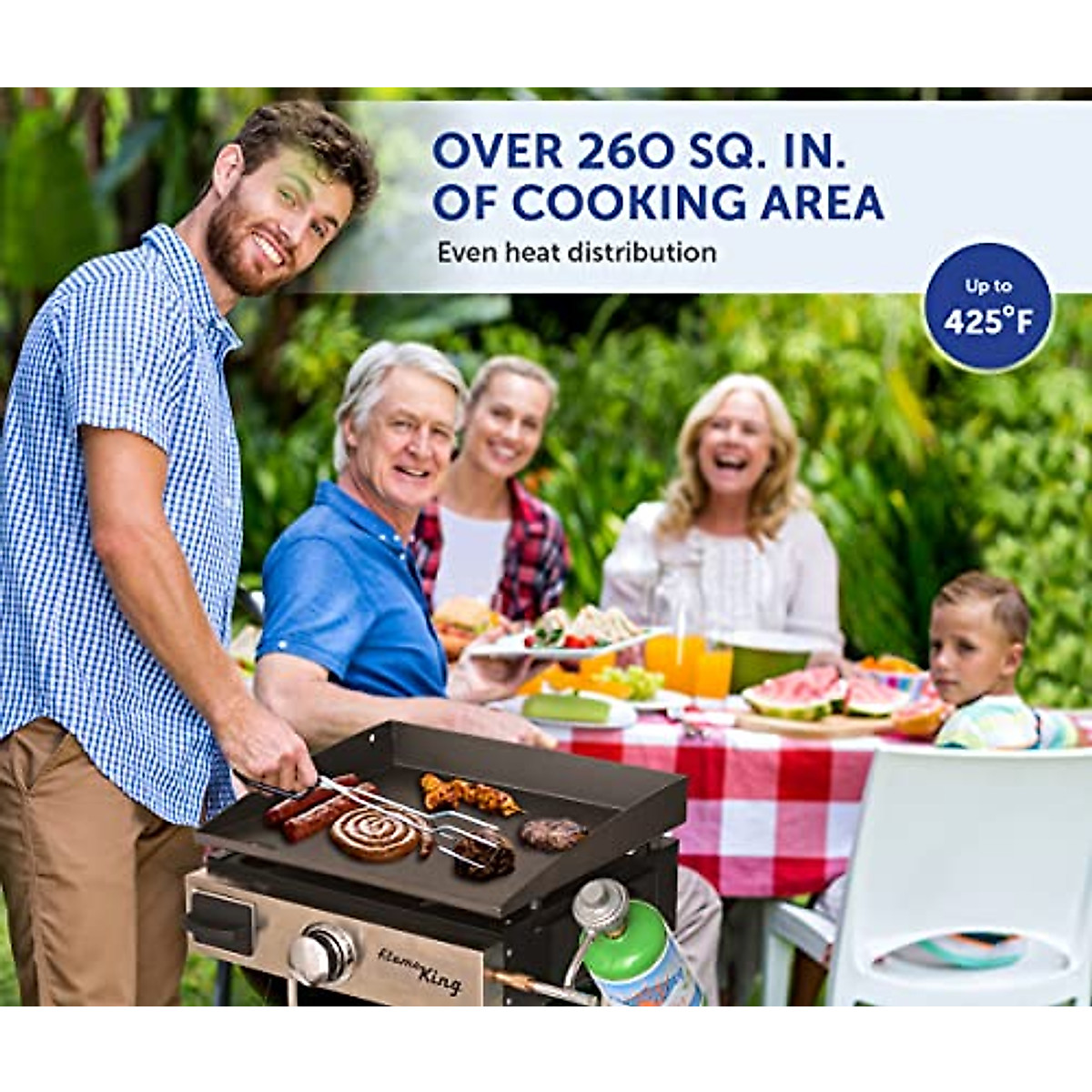 Flame King Flat Top Portable Propane Cast Iron Grill Griddle Tabletop, RV or Wall Mounted, Stand on Floor for Outdoor Camping, RV, Marine,Black