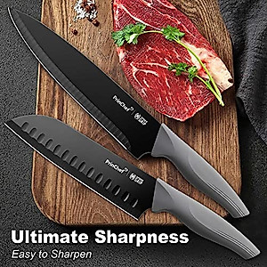 PrinChef Knife Set, 19 Pcs Rust Proof Knives Set for Kitchen, with Acrylic Stand, Sharpener, Scissors and Peeler, Stainless Steel knife sets with Black Coating, Nonstick and No Scratch