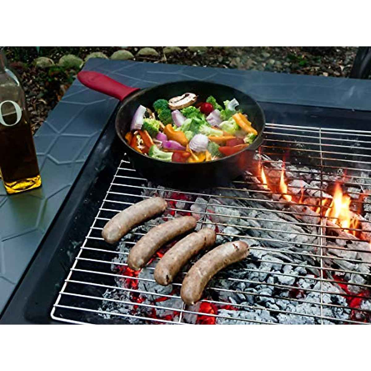 Yardom 34 inch Outdoor Fire Pits BBQ Square Firepit Table Backyard Patio Garden Stove Wood Burning Fireplace with Grill, Spark Screen Cover, Poker, Rain Cover