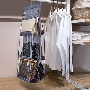 Vercord Hanging Purse Organinzer Handbag Tote Hanger Closet Dustproof Storage Bag with Six Pockets Grey