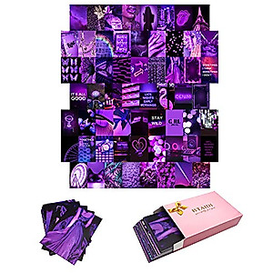 Btaidi 60 Pieces Room Decor for Bedroom,Purple Aesthetic Photo Collage Kit Wall Art Pictures Collage Kit for Teen Girls and Women,4x6inch Photo Collection