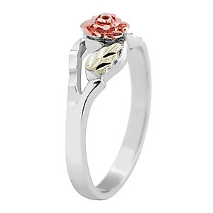 Blooms Rose Flower Diamond-Cut Ring, Sterling Silver, 12k Green and Rose Black Hills Gold Size 7