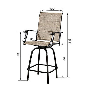 Ulax Furniture Outdoor Swivel Bar Stools Padded Patio Bar Chairs, Set of 2