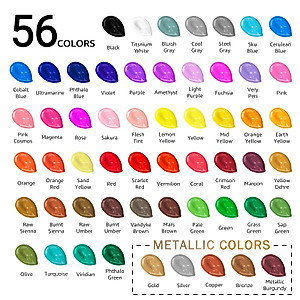 ABEIER Acrylic Paint Set, 56 Colors (2oz/60ml), Matte Finish, Waterproof, Rich Pigments, Non-Toxic Paints for Painting on Canvas Crafts Wood Ceramic, Fabric Ideal for Beginners and Students