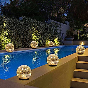 PHITRIC Garden Outdoor Decor Lights, 4 Inch Cracked Glass Ball Light Yard Decor with Timer, Upgraded Weatherproof Warm White LED Globe Lights for Outdoor Decor Pathway Patio Yard Lawn Party