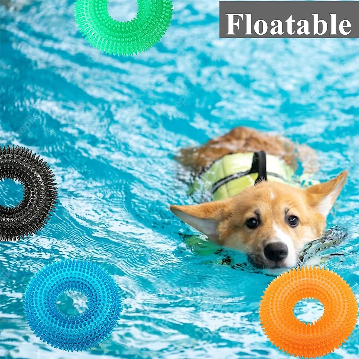 ADUCK Dog Squeaky Chew Toys for Aggressive Chewers Dental Teething Cleaning (Non-Toxic Soft Natural Rubber), Cute Crystal Ring Design -4.92 inches (Crystal Blue)