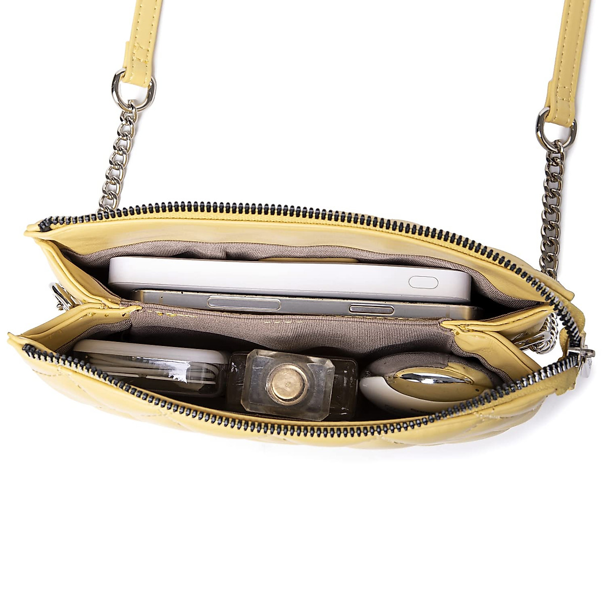 Trendy Small Crossbody Shoulder Bag for Women,Vegan Leather Quilted Cute Cross body Envelop Yellow Purse with Chain Strap