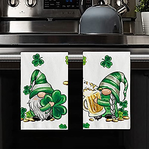 Artoid Mode Gnomes Beer Clover Shamrock St. Patrick's Day Kitchen Towels Dish Towels, 18x26 Inch Seasonal Holiday Decoration Hand Towels Set of 2