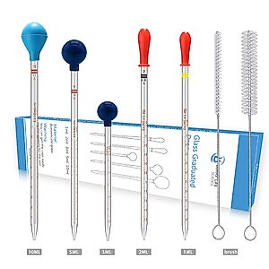 Thick Glass Graduated Dropper Pipettes with Caps Set of 5(1ml 2ml 3ml 5ml 10ml)