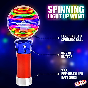 Light Up Magic Ball Toy Wand for Kids - Sensory Lights Spin Toy- Rotating Flashing LED Spinning Wand for Boys and Girls - Autism Toys for Kids - Thrilling Spinning Light Show - Birthday Party Favor