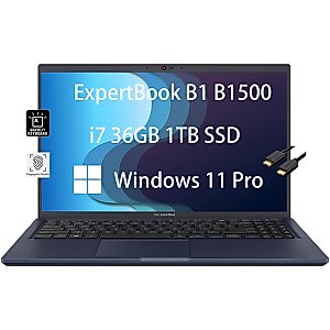 ASUS ExpertBook B1 B1500 Business Laptop (15.6" FHD, Intel Core i7-1165G7, 36GB RAM, 1TB PCIe SSD), Fingerprint, Backlit, 3-Yr Warranty, IST Cable, Ethernet, Wi-Fi 6, Webcam, Win 11 Pro, Star Black