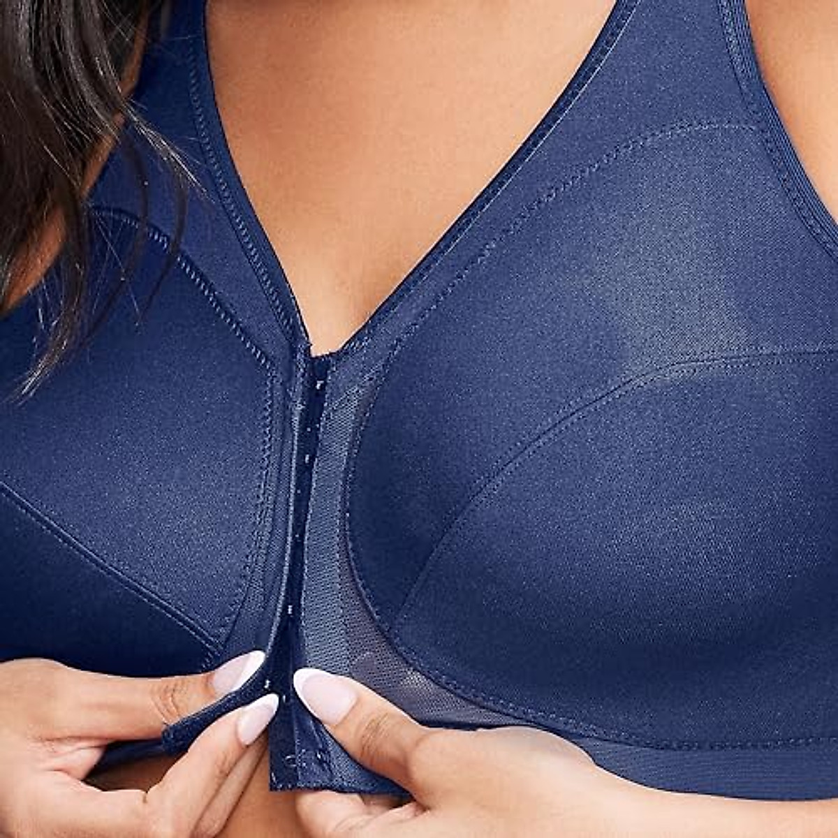 Glamorise Full Figure Plus Size MagicLift Front-Closure Posture Back Bra Wirefree #1265 Blue 40K