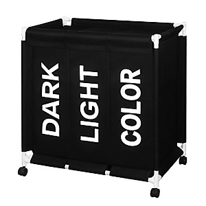 ZOES HOMEWARE Laundry Sorter 3 Section, 170L Laundry Cart with 3 × 15 Gal Compartment Laundry Hamper, Divided Laundry Separator, Laundry Basket Organizer, Black Laundry Hamper on Wheels