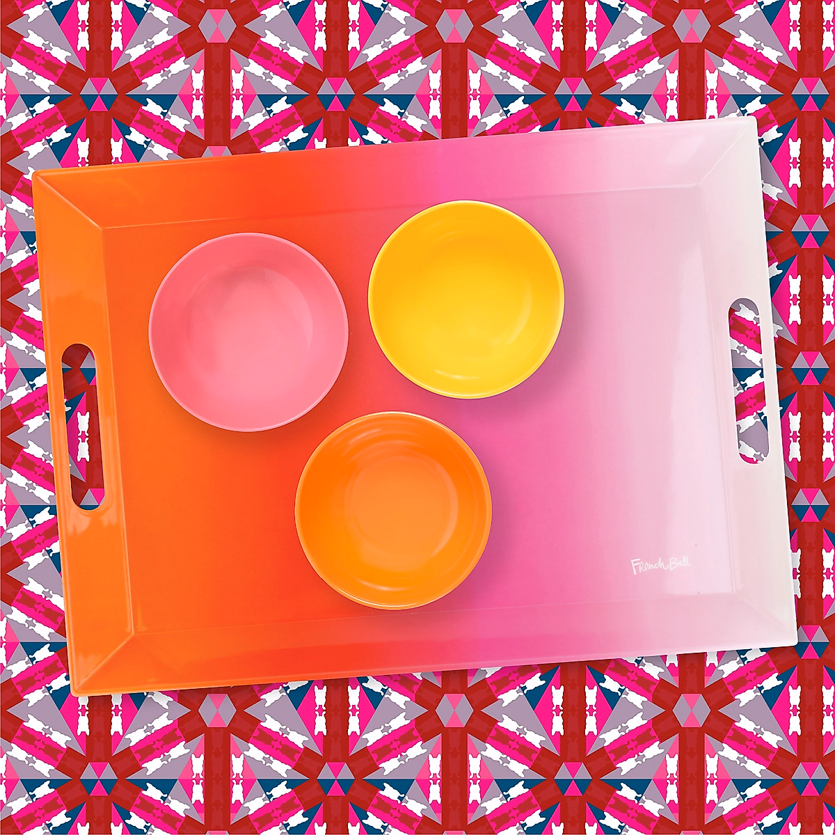 French Bull Large Melamine Tray, 19” -Designer Fun Vibrant Colorful Rectangular Dinnerware, Food Serving Platter- Indoor and Outdoor Entertaining, Shatterproof, BPA Free, Dishwasher Safe, Pink Ombre