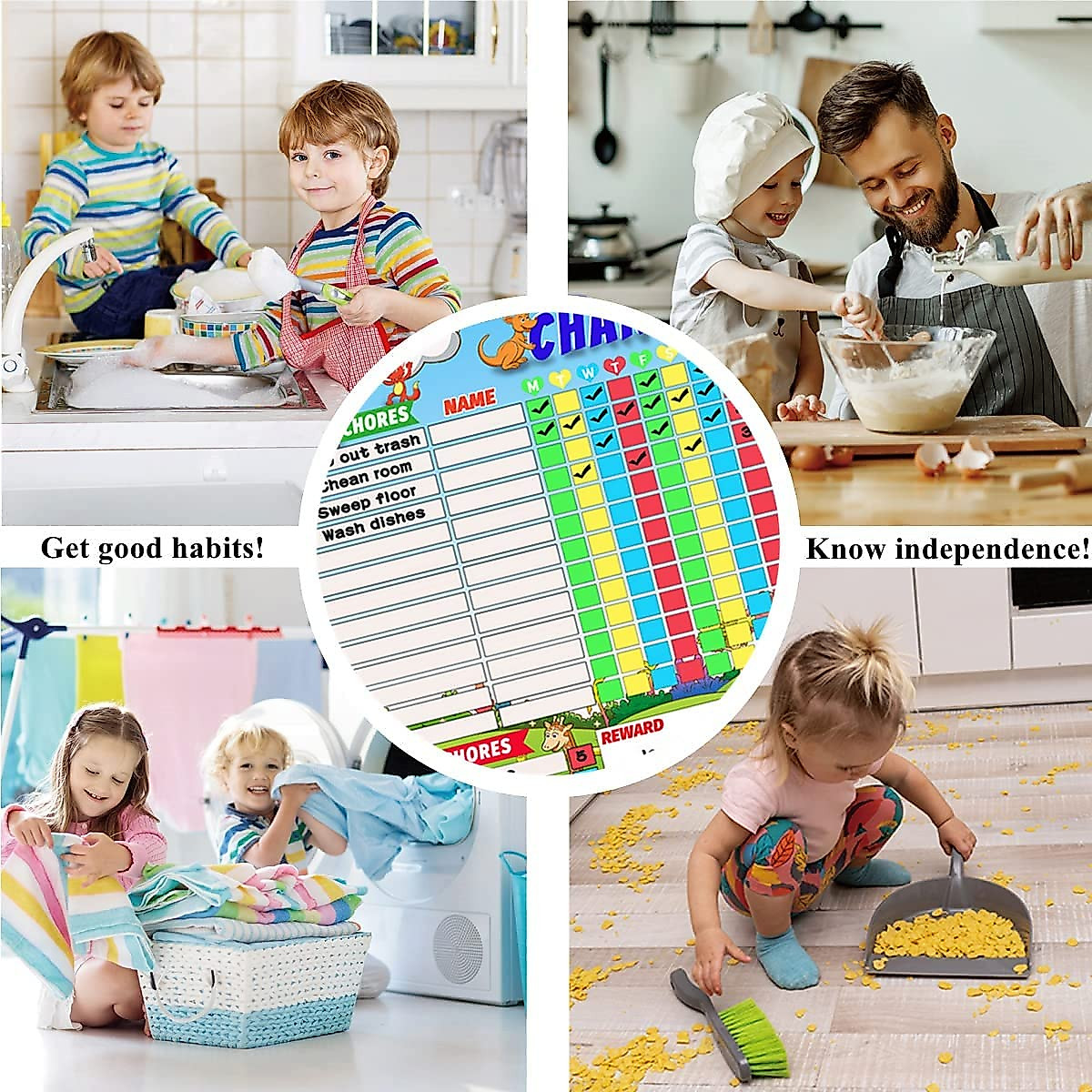 Maidston Enlarged Magnetic Chores Chart for Kids Multiple Behavior at Home Dry Erase Chore with 3 Color Markers Responsibility Reward Adults Family School Supplies