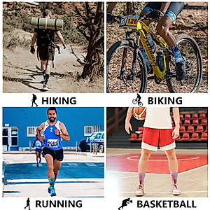 HUSO Rainbow Cycling & Hiking Funky Socks for Men Women, Cool Stripe Biking Art Design Moisture Wicking Crew Socks 4 Pairs (Multicolored, L/XL)