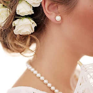 BURLAP LIFE 925 Sterling Silver Freshwater Real Round Pearl Stud Earrings Quality Pearl Earrings for Women, Silver Earring Backs, White Pearl 5mm-6mm