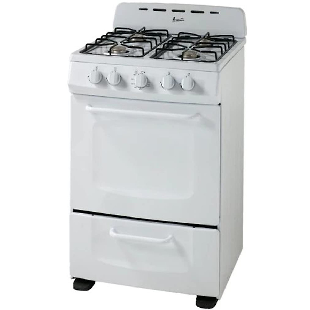 Avanti GRO24P0W Gas Range Oven Compact Freestanding Design, 2.6-Cu.Ft. Capacity 4 Sealed Burners with Electronic Ignition, Includes Broiler Storage Drawer and Accessories, 24-Inch, White