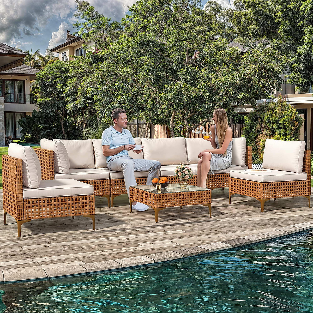 YITAHOME 7-Piece Patio Furniture Set, All-Weather PE Wicker Patio Conversation Set for Backyard Deck Poolside Porch, Outdoor Sectional Sofa with Coffee Table & Soft Cushions