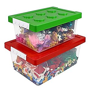Bins & Things Toy Organizers and Storage / Toy Chest - Set of 2 Large and Small Brick Shaped Kids Storage Organizer for Lego Storage Box, Building Brick Storage, Barbie Dolls, Hot Wheel, Beyblades - Toy Box, Lego Organizers storage