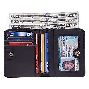 Gostwo Womens Rfid Blocking Small Compact Bifold Leather Pocket Wallet Ladies Mini Purse with ID Window(Black)