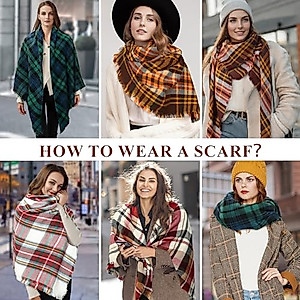 BFONS Plaid Blanket Scarf Winter Fall Scarfs for Women, Warm Soft Chunky Large Blanket Wrap Shawl Oversized Scarves Gift For Women Orange