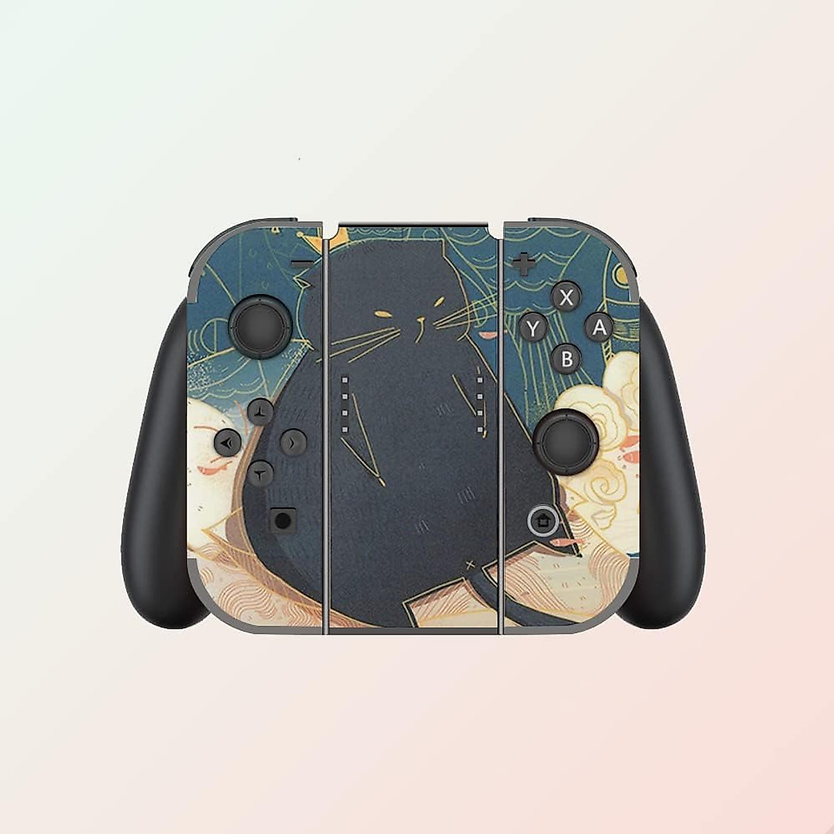 BelugaDesign Fat Cat Switch Skin | Pastel Sticker Wrap Vinyl Decal | Cute Kawaii Animal Leaves Cartoon Full Set Compatible with Nintendo Switch (Switch Standard, Multicolored)