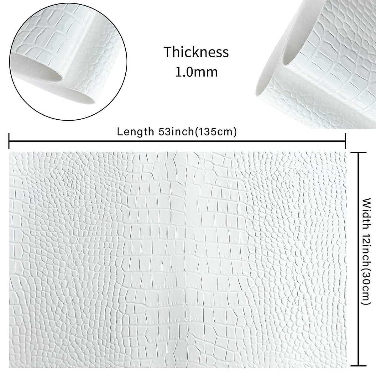 HYANG White Glossy Embossed Crocodile Texture PU Faux Leather Roll 11.8 "x 53" Very Suitable for Making Crafts, Leather Earrings, Different DIY Projects