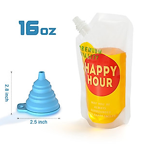 6 Pcs Drink Pouches for Adults Plastic Flask Reusable Disposable Drink bags with Funnel (16 oz)