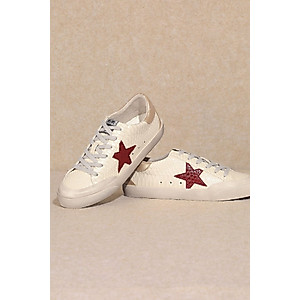 Mi.iM Sadie Rubber Sole Lace-up Leather Star Sneakers (7.5, Beige)