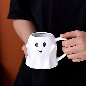 Halloween Mug Novelty Ghost Mug 3D Cute Ceramic Coffee Cup Perfect for Halloween Decor and Halloween Christmas Birthday White Elephant Gifts for Coffee Milk Tea Lover (White)