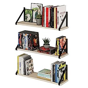 Wallniture Bora Floating Shelves for Wall Storage, 24"x6" Floating Bookshelf Set of 3, Natural Wood Wall Shelves for Living Room, Bedroom, Bathroom, Kitchen