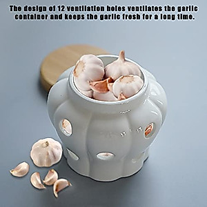 MEKBOK Garlic Keeper,Garlic Keeper for Counter,White Ventilated Garlic Container,Ceramic Garlic Storage Container with Bamboo Lid