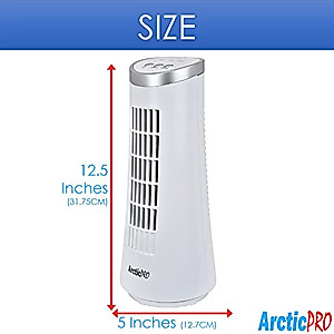 MINI DESK OSCILLATING TOWER FAN By Arctic-Pro – Slim and Compact Size, 2-Speed, Ultra-Quiet Operation, Convenient Carrying Handle, 75 Degrees of Oscillation For Powerful Circulation, 12 Inches, White