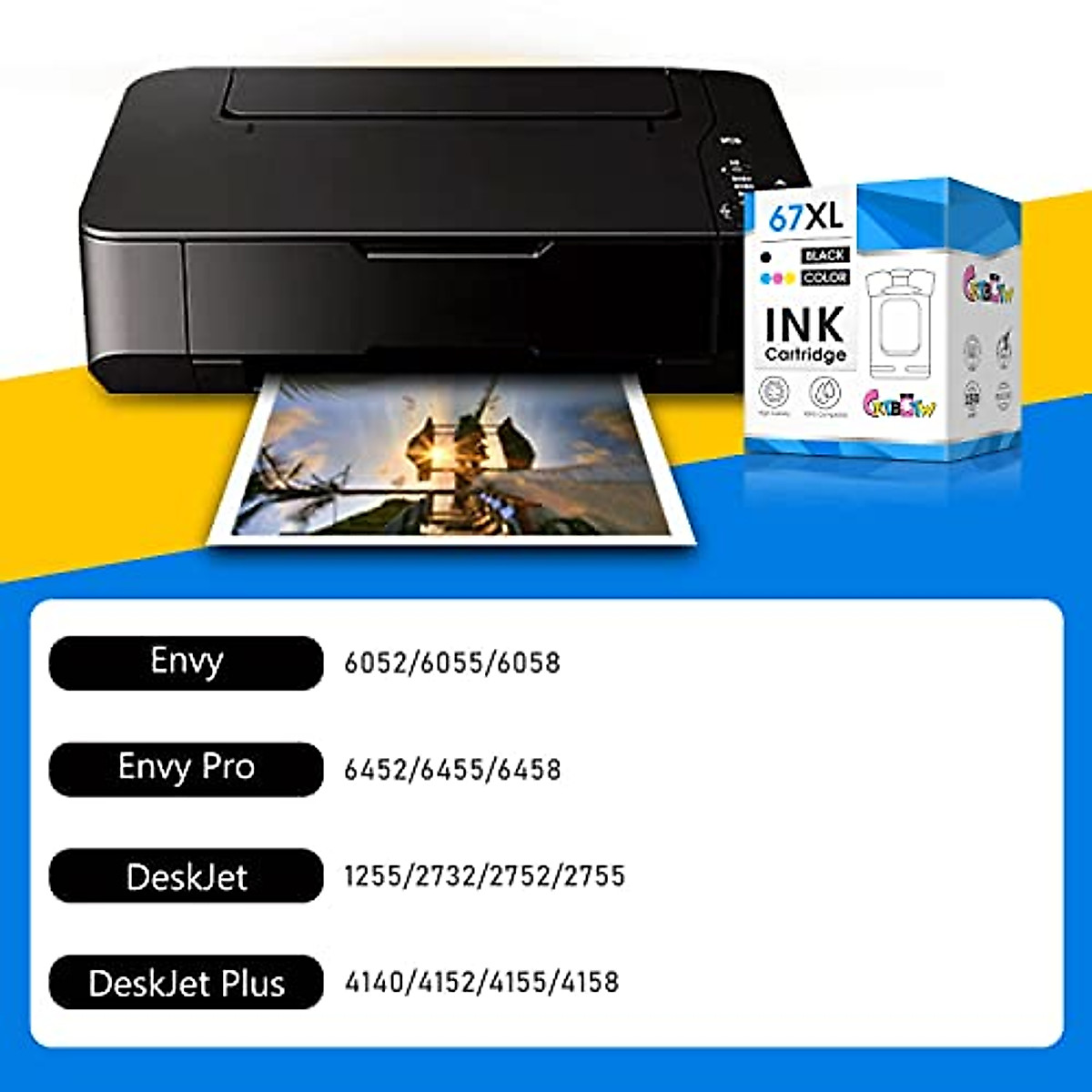 CRTBOTW Remanufactured 67xl Ink Cartridge Replacement for HP 67 XL 67XL (Black&Tri-Color) use for DeskJet 2752 2710 2755 2722 2720 2300 2330 Plus 4100 4152 4158 Envy 6055 6052 6022 Pro 6452 6455