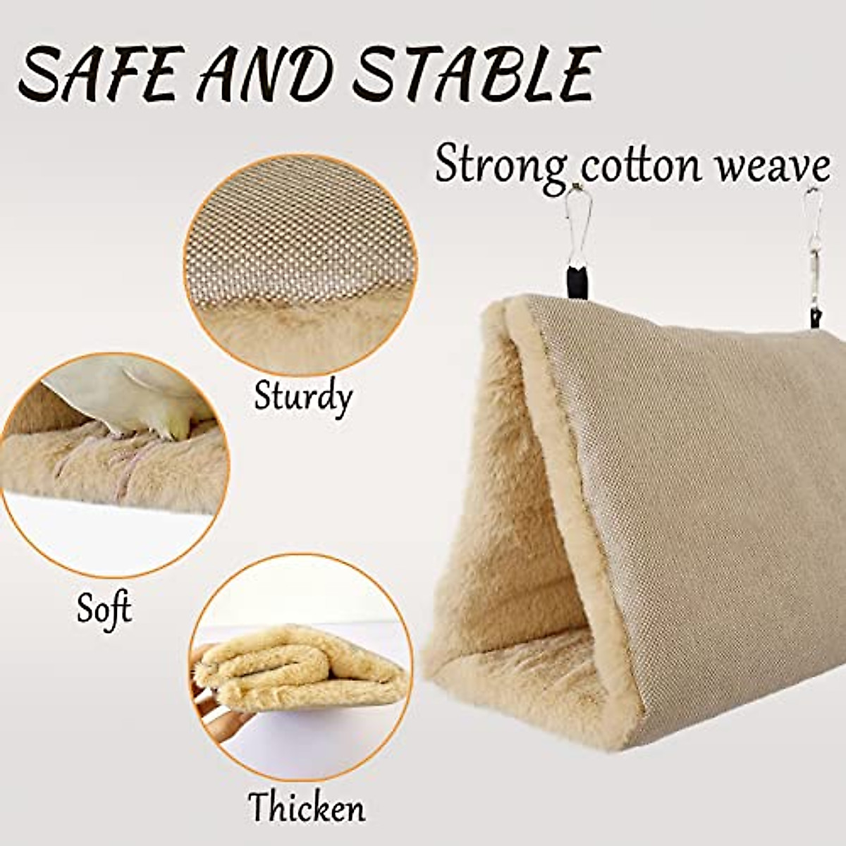 Litewoo Bird Cotton Bed Hammock Toy, Warm Soft Plush Double Access Bird Tent Nest for Parrot Parakeet Cockatiel Cockatoo Budgie Lovebirds (M/Beige)