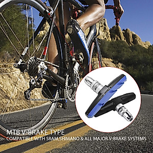 BASEEING Bike Brake Pads Brake Kit Brake Shoes Pads Cable Guide Protector 8 in One 70mm Bicycle V-Brake Pad Set Work with All Shimano Sram MTB V-Brake System 2pairs(4pcs) (Blue)