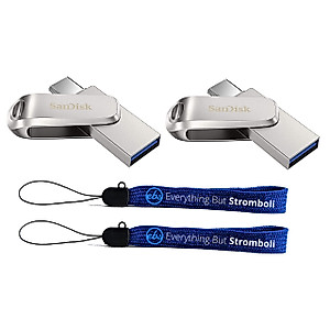 SanDisk 128GB USB Drive Ultra Dual Drive Luxe Type-C (2 Pack) Flash Drive for Smartphones, Tablets, and Computers - High Speed USB 3.1 (SDDDC4-128G-G46) Bundle with 2 Everything But Stromboli Lanyards
