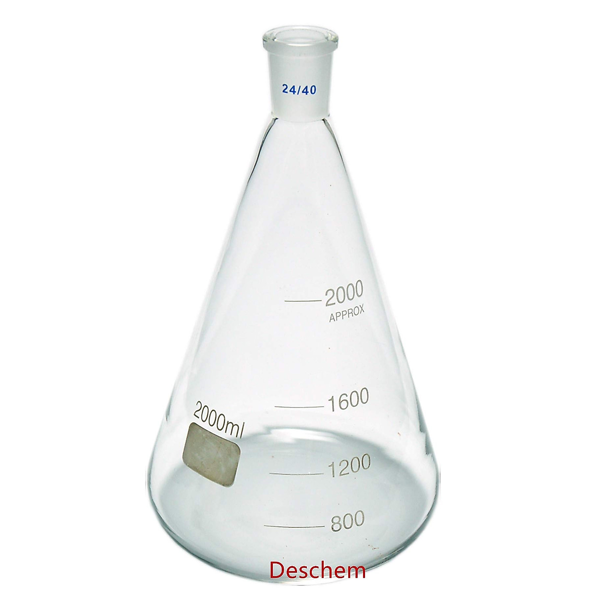 Deschem 2000ml,24/40,Glass Erlenmeyer Flask,2 Litre,Conical Flasks,Laboratory Glassware