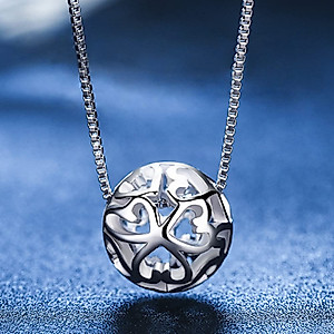 Dankadi Women 925 Sterling Silver Necklace - Pattern Hollow Ball Pendant Choker- Charm Box Chain 17" - Italian Silver Fine Jewelry Gift