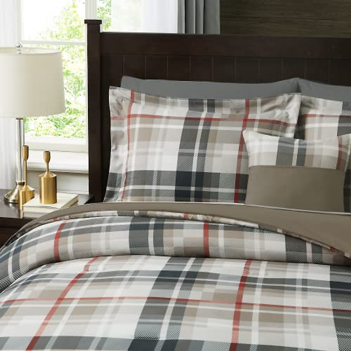 MaiRêve Queen Comforter Set, Plaid Design Comforter Set 8 Pieces, All Season Comfortable Bedding Sets Queen, Lightweight, Warm and Breathable (Khaki, Queen, 90"x90")