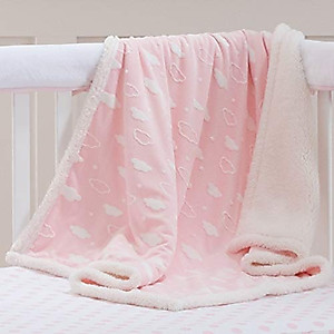 American Baby Company Heavenly Soft Chenille Sherpa Receiving Blanket, 3D Pink Cloud, 30" x 35", for Girls(Pack of 1)