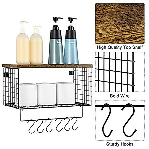OYEAL Bathroom Towel Rack with Tower Bars, Towel Holder Wall Mounted Farmhouse Bathroom Shelf for Bathroom, Bedroom, Living Room, Laundry Room,6 Hooks