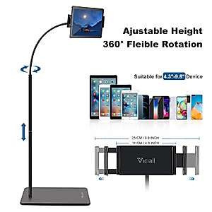 VICIALL Tablet Stand Adjustable, Gooseneck Swivel Tablet Holder Mount with Adjustable Height & Heavy Duty Stable Base, Compatible with iPad Mini, Galaxy Tab, Kindle, Cell Phones