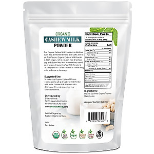Z Natural Foods Cashew Milk Powder, Cashew Milk for Healthy Heart, Bones, and Skin, Ideal for Tea, Smoothies, and Recipes, High in Fiber, Non-GMO, Vegan, Gluten-Free, Kosher, 1 lb.